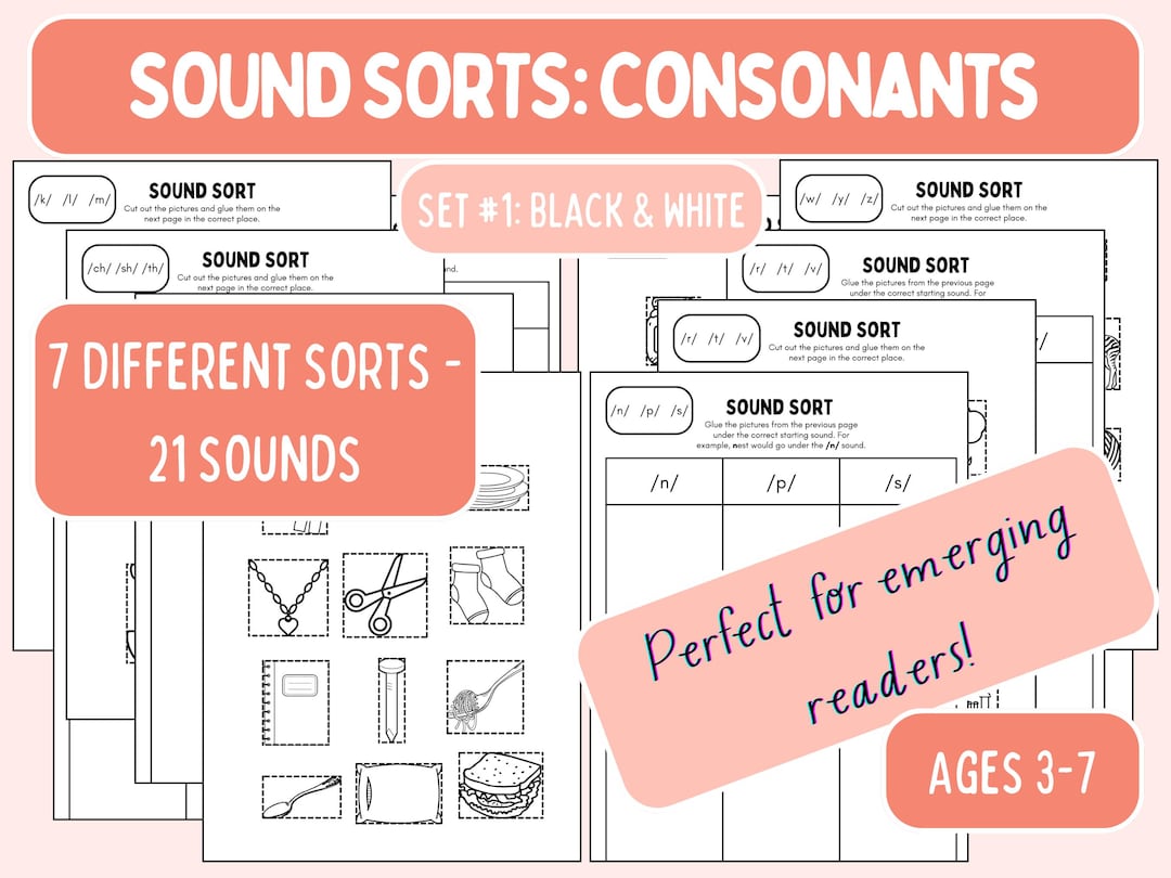 Sound Sorts: Consonants (black&white), Preschool Printable ...