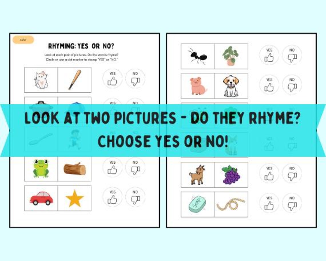 Rhymes: Yes or No? Rhyming Practice for Toddlers, Rhyming Practice for ...