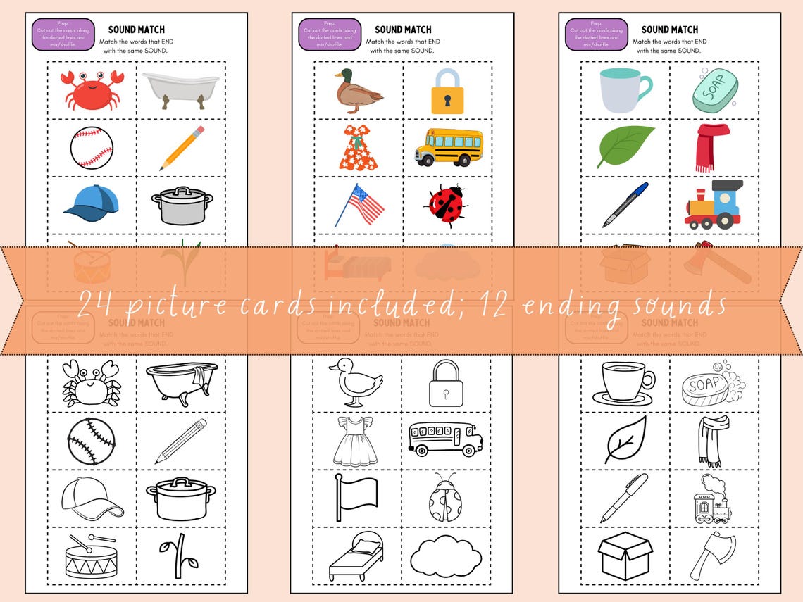 Ending Sounds Matching Game, Final Sounds Matching Cards, Phonemic ...