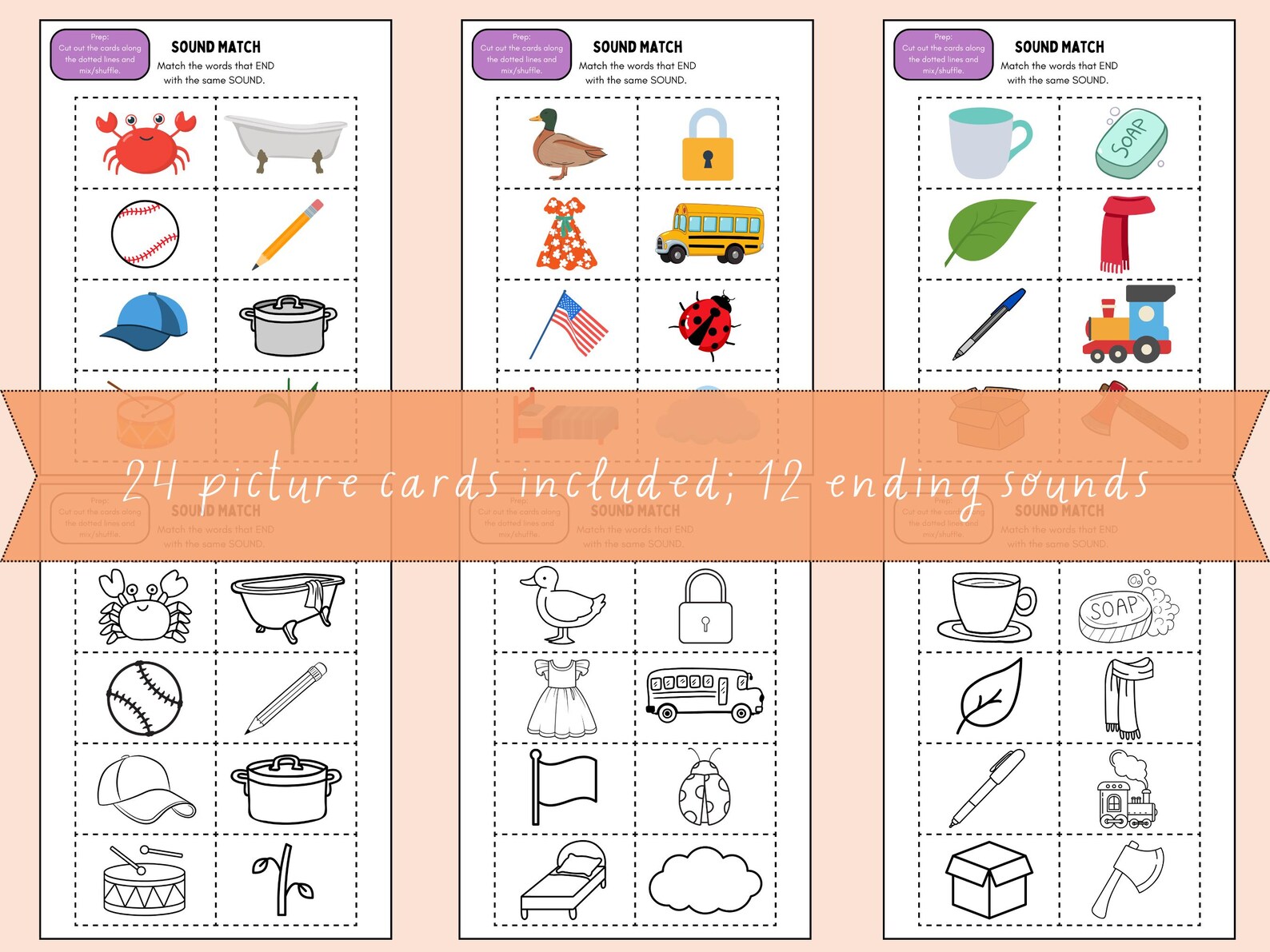 Ending Sounds Matching Game, Final Sounds Matching Cards, Phonemic ...