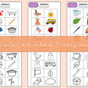 Ending Sounds Matching Game, Final Sounds Matching Cards, Phonemic ...