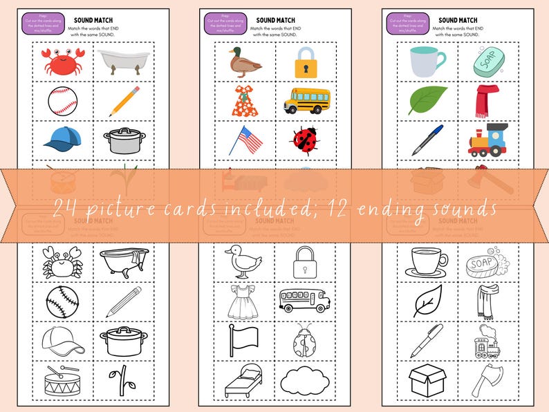 Ending Sounds Matching Game, Final Sounds Matching Cards, Phonemic ...