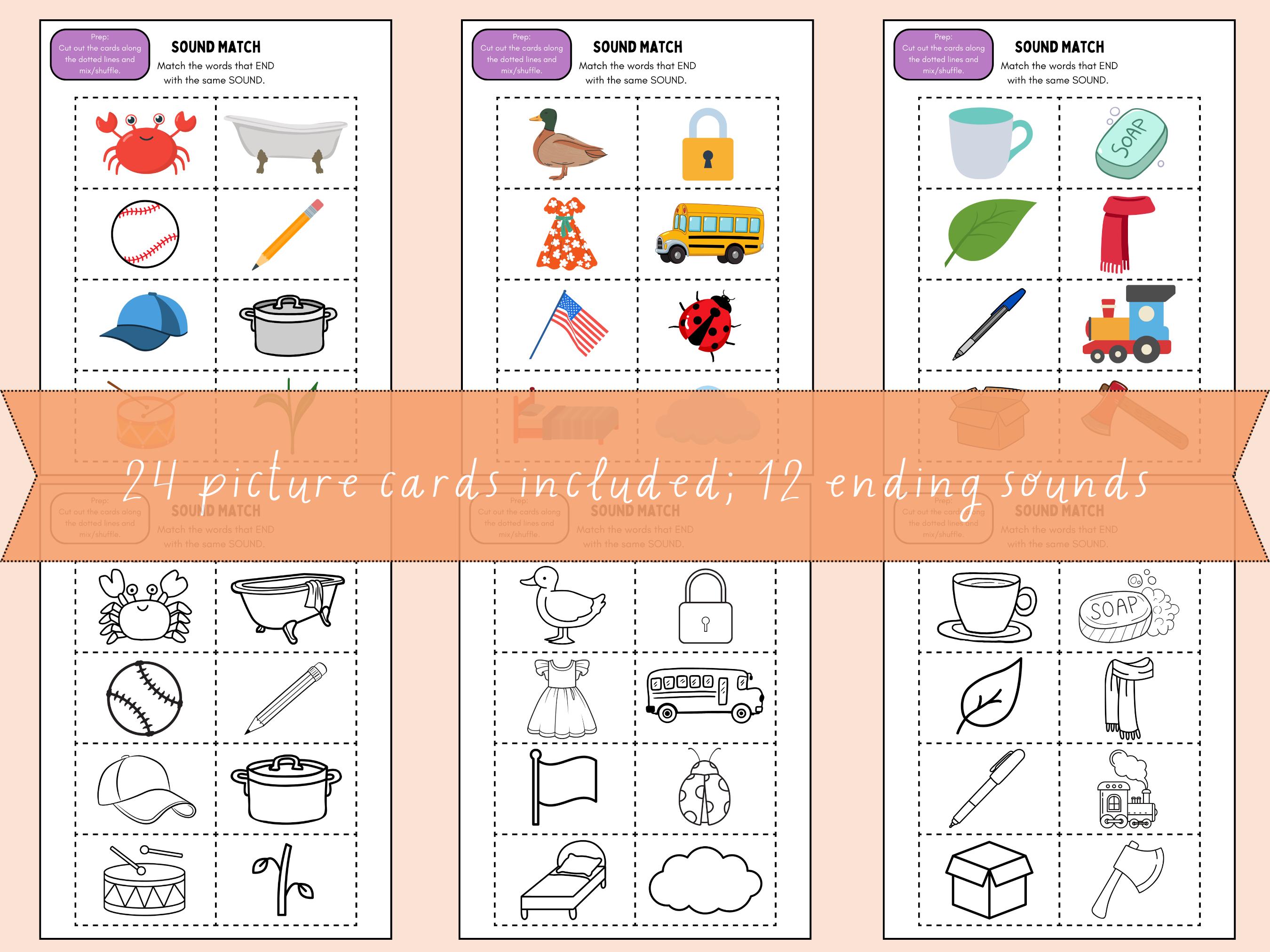 Ending Sounds Matching Game, Final Sounds Matching Cards, Phonemic ...