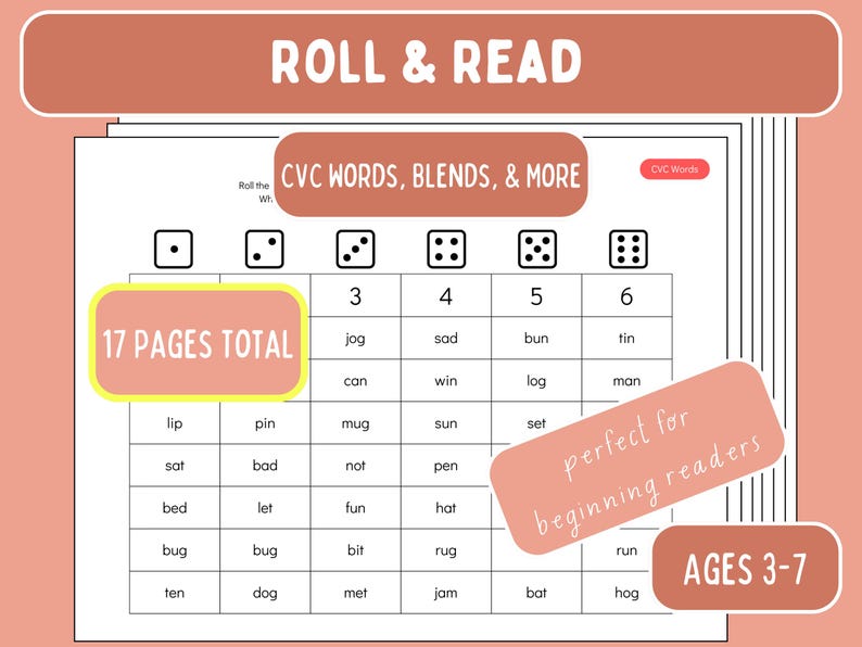 Roll and Read: Simple Words, CVC Words, Blends, Digraphs, Glue Sounds ...