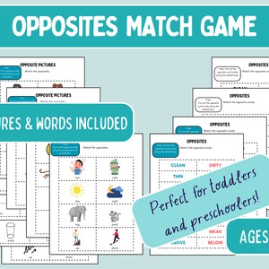 Opposite Matching Game; Match Opposite Words, Memory Game for Kids ...