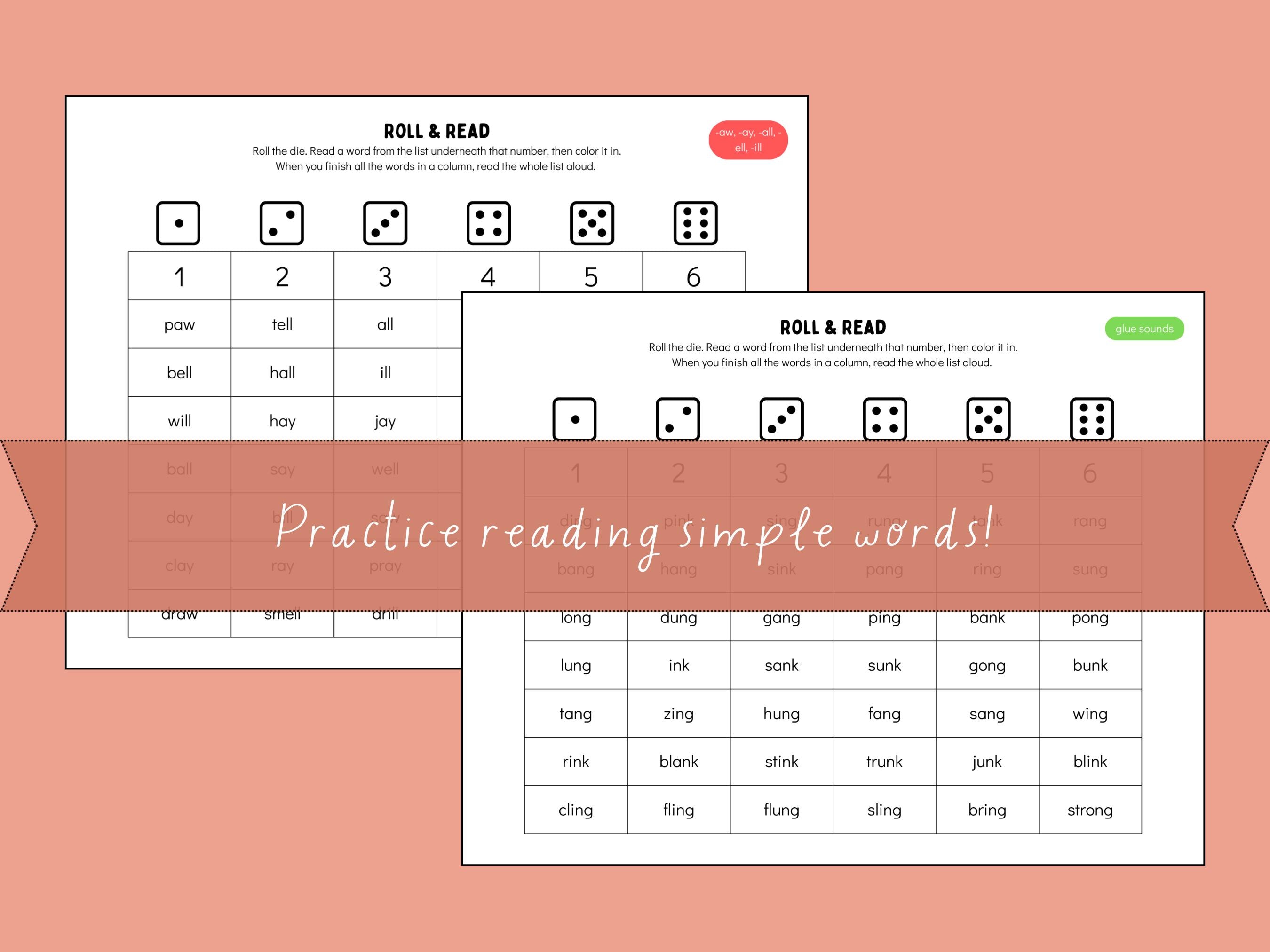 Roll and Read: Simple Words, CVC Words, Blends, Digraphs, Glue Sounds ...