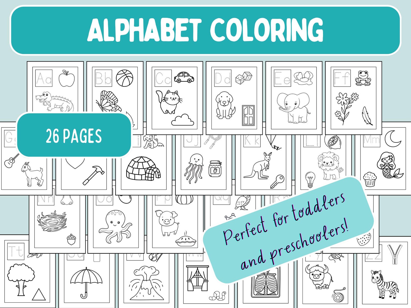 Alphabet Coloring Pages; Trace Letters, Preschool Printables, Toddler ...