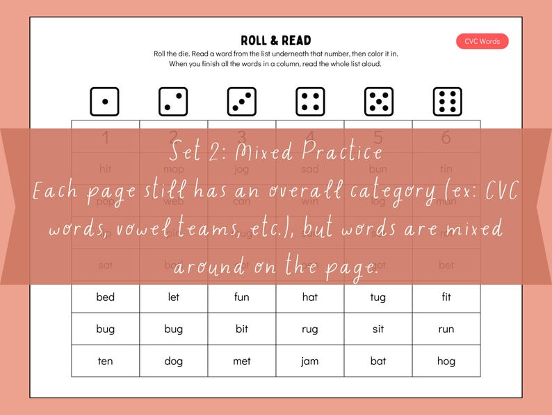 Roll and Read: Simple Words, CVC Words, Blends, Digraphs, Glue Sounds ...