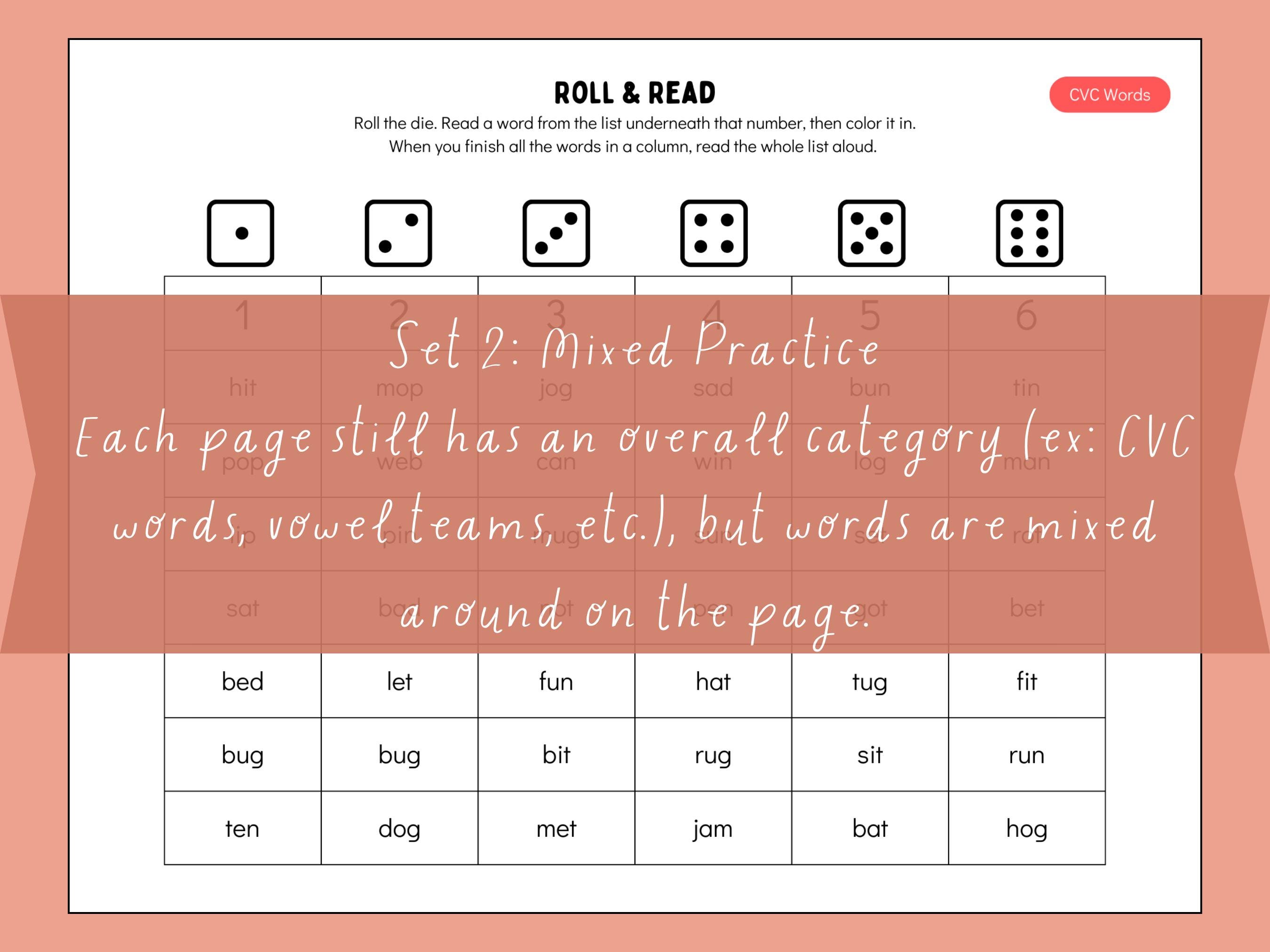 Roll and Read: Simple Words, CVC Words, Blends, Digraphs, Glue Sounds ...