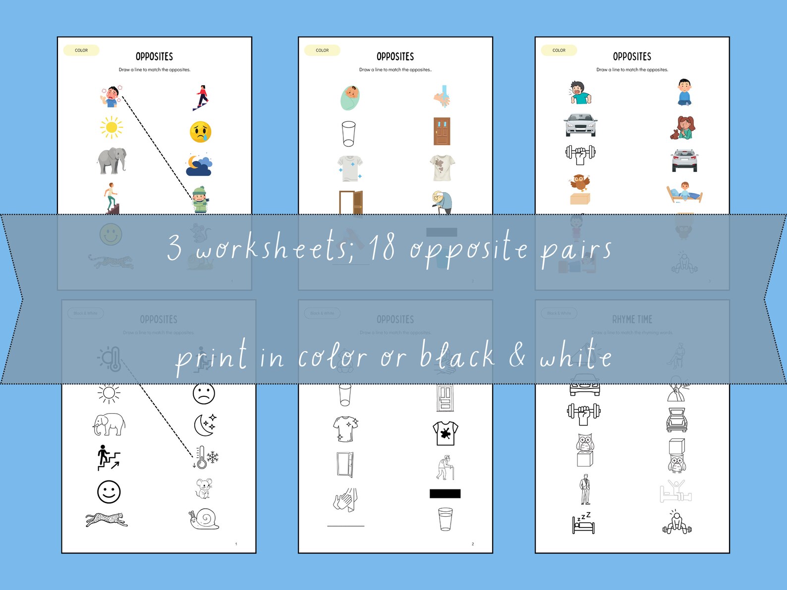 Match the Opposites; Practice Opposites, Matching Worksheet for Kids ...
