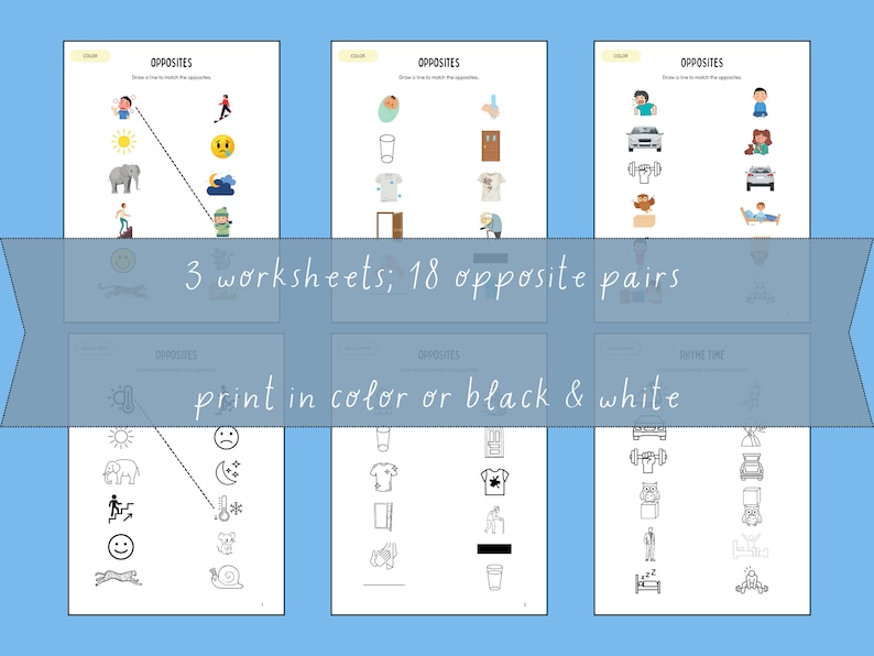 Match the Opposites; Practice Opposites, Matching Worksheet for Kids ...