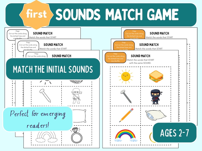 Beginning Sounds Matching Game, Match Initial Sounds, Matching Cards ...
