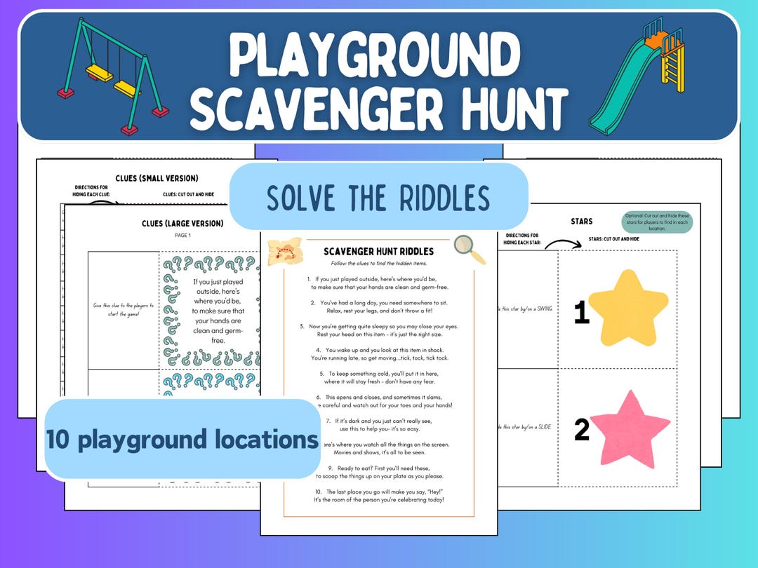 Playground Scavenger Hunt; Scavenger Hunt for Kids With Riddles, Follow ...