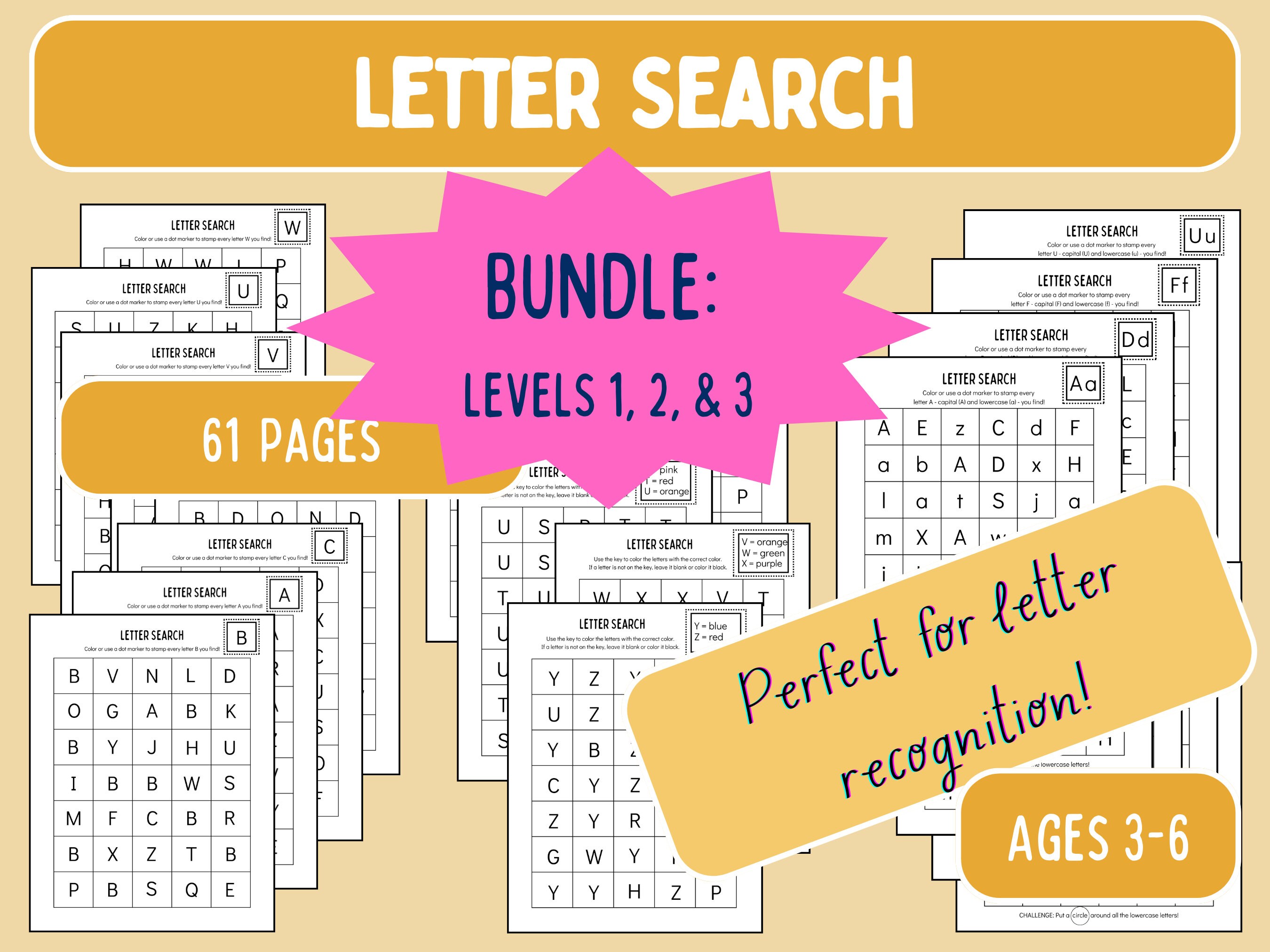 Letter Search BUNDLE: Letter Recognition, Alphabet Practice, Capital ...