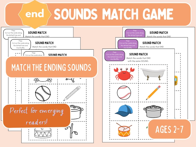 Ending Sounds Matching Game, Final Sounds Matching Cards, Phonemic ...