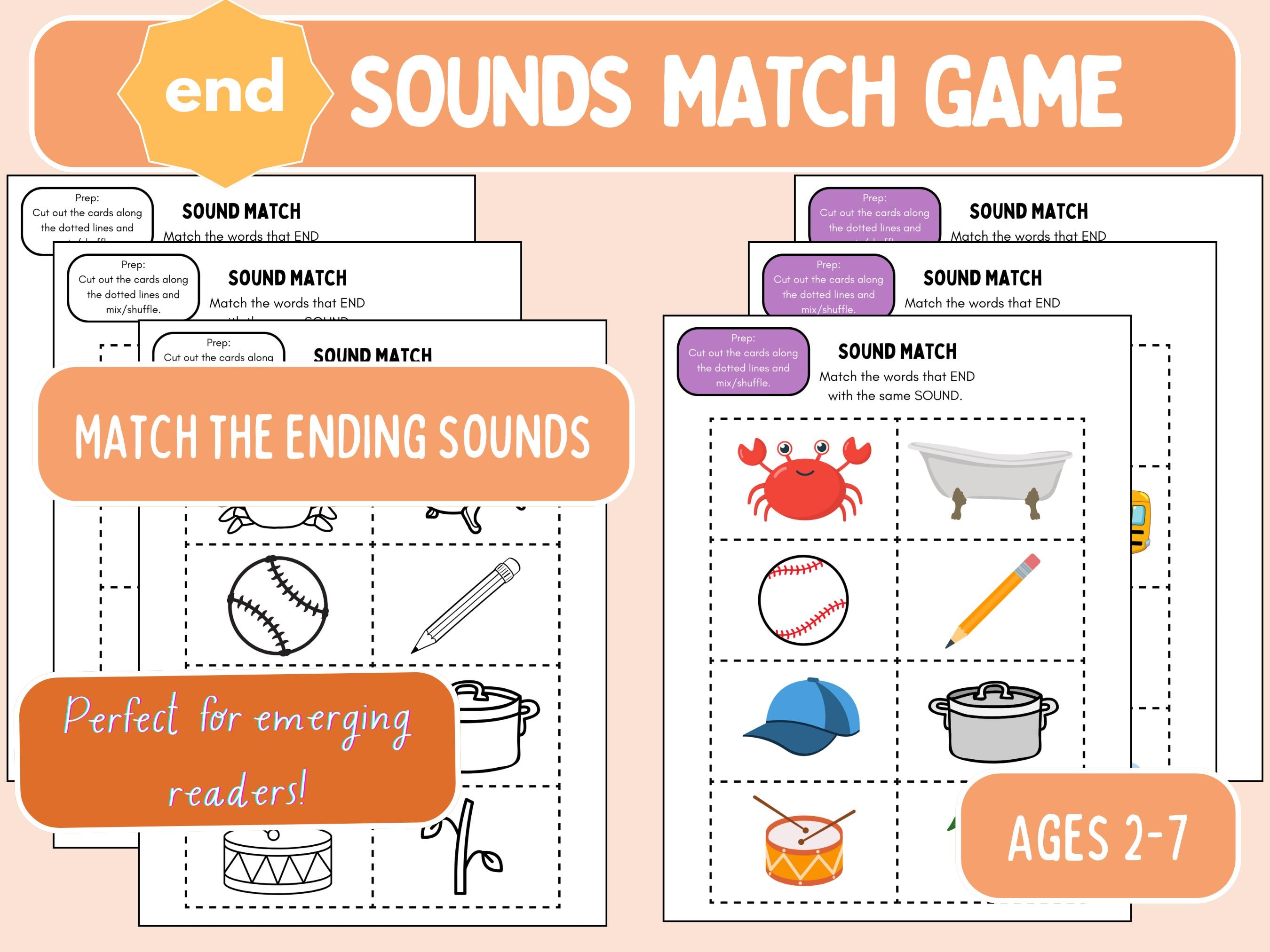 Ending Sounds Matching Game, Final Sounds Matching Cards, Phonemic ...
