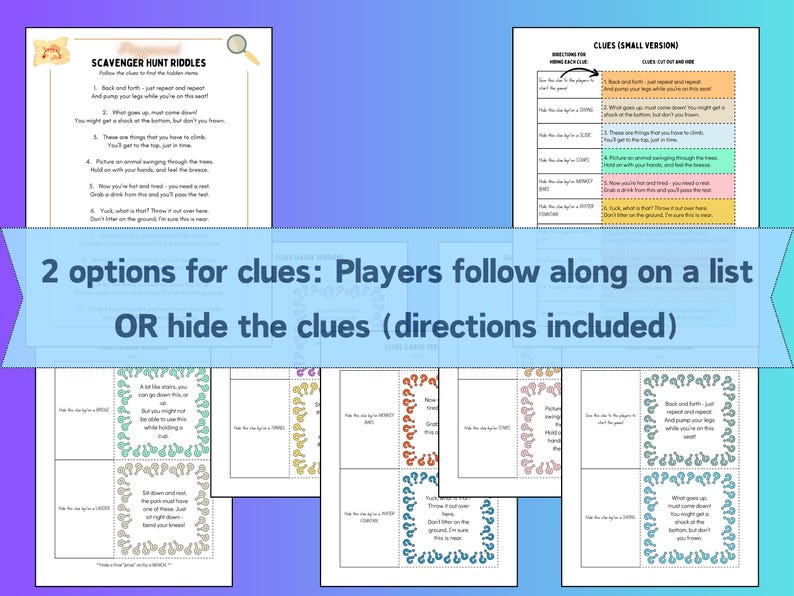 Playground Scavenger Hunt; Scavenger Hunt for Kids With Riddles, Follow ...