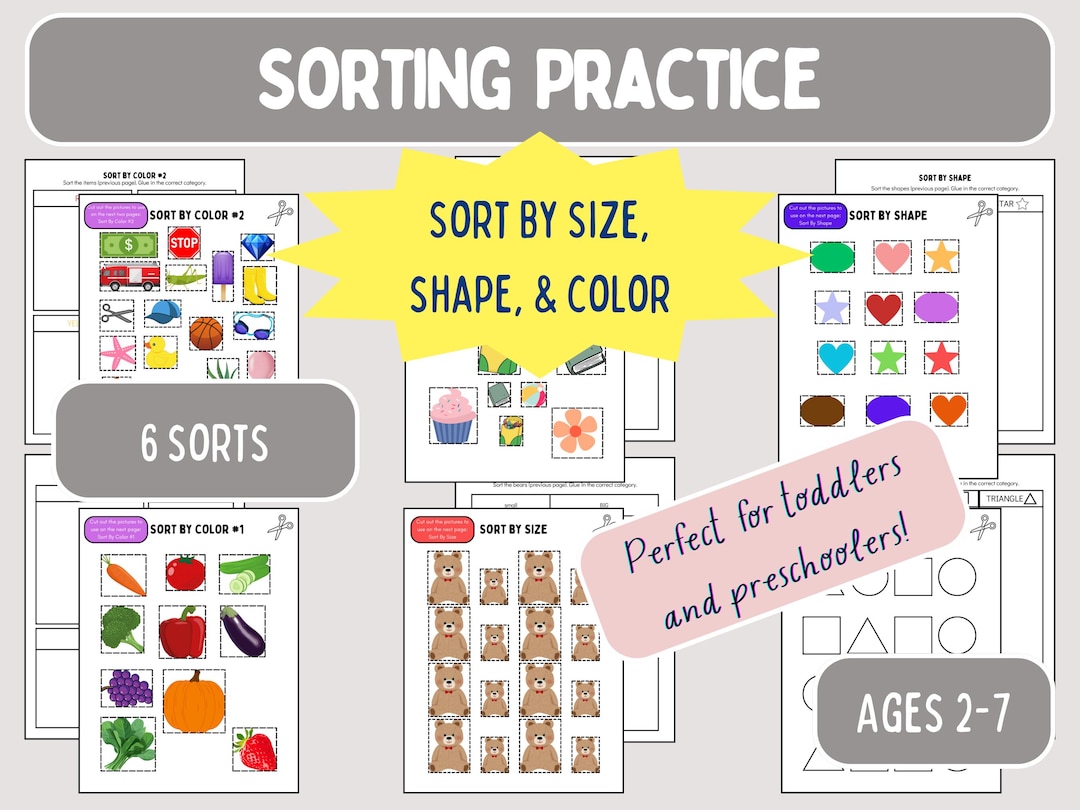 Sorting Activities; Cut and Glue Pictures, Sorting Practice, Preschool ...