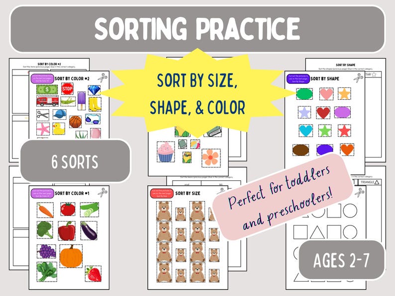 Sorting Activities; Cut and Glue Pictures, Sorting Practice, Preschool ...