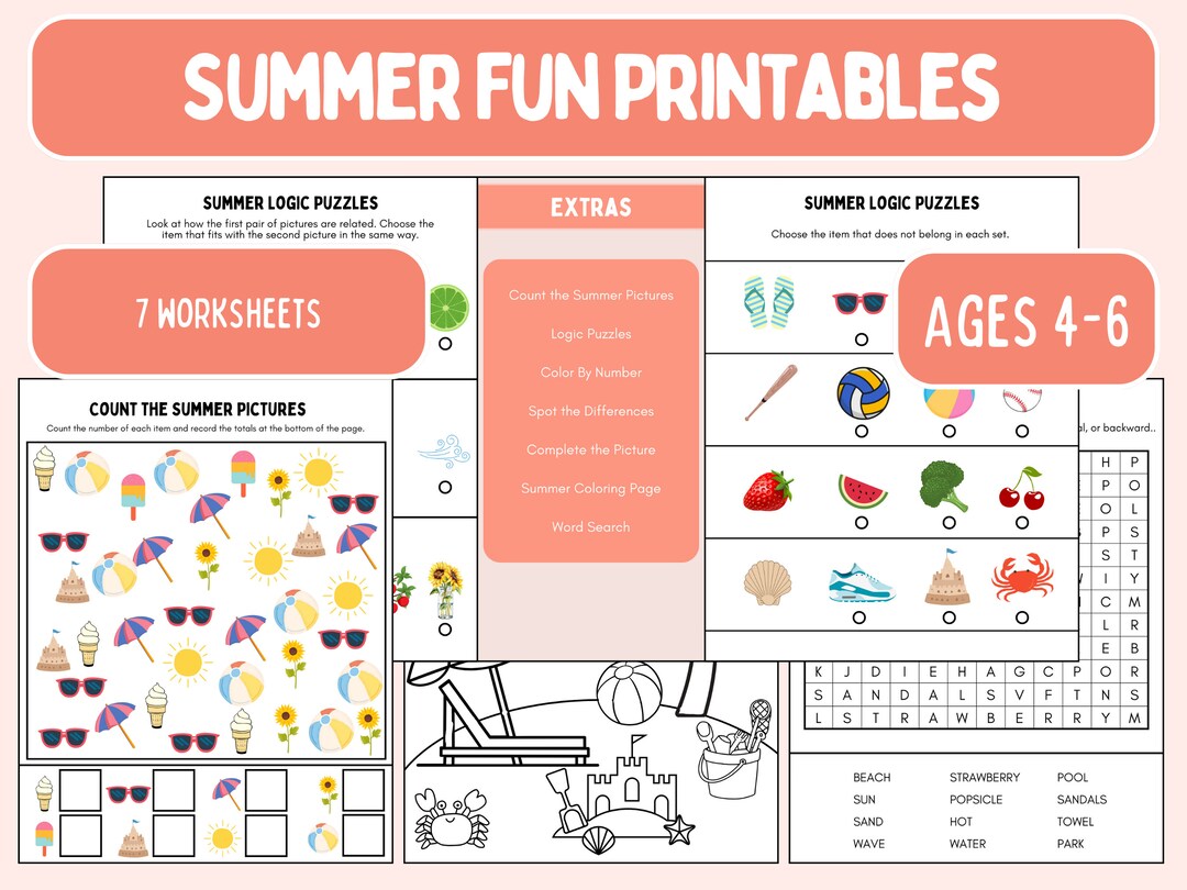 Summer Fun Printables (ages 4 to 6), Preschool Printables, Kindergarten ...