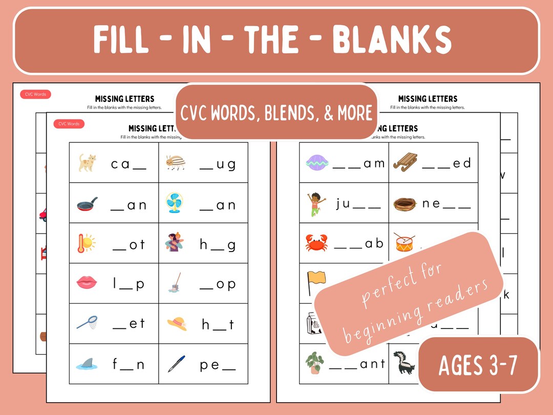 Fill in the Blanks: Spell CVC Words, Blends, Words With Short Vowel ...