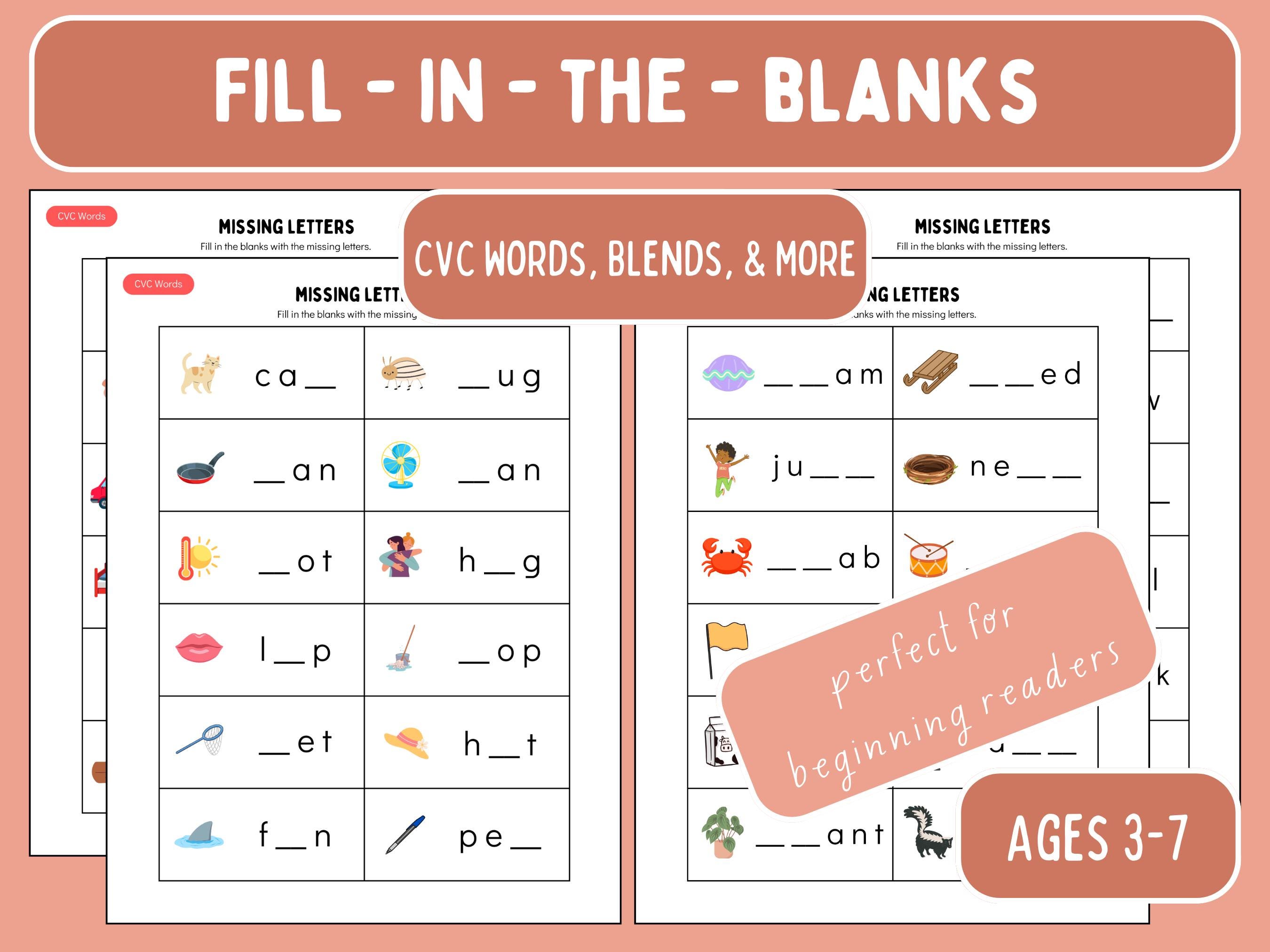 Fill in the Blanks: Spell CVC Words, Blends, Words With Short Vowel ...