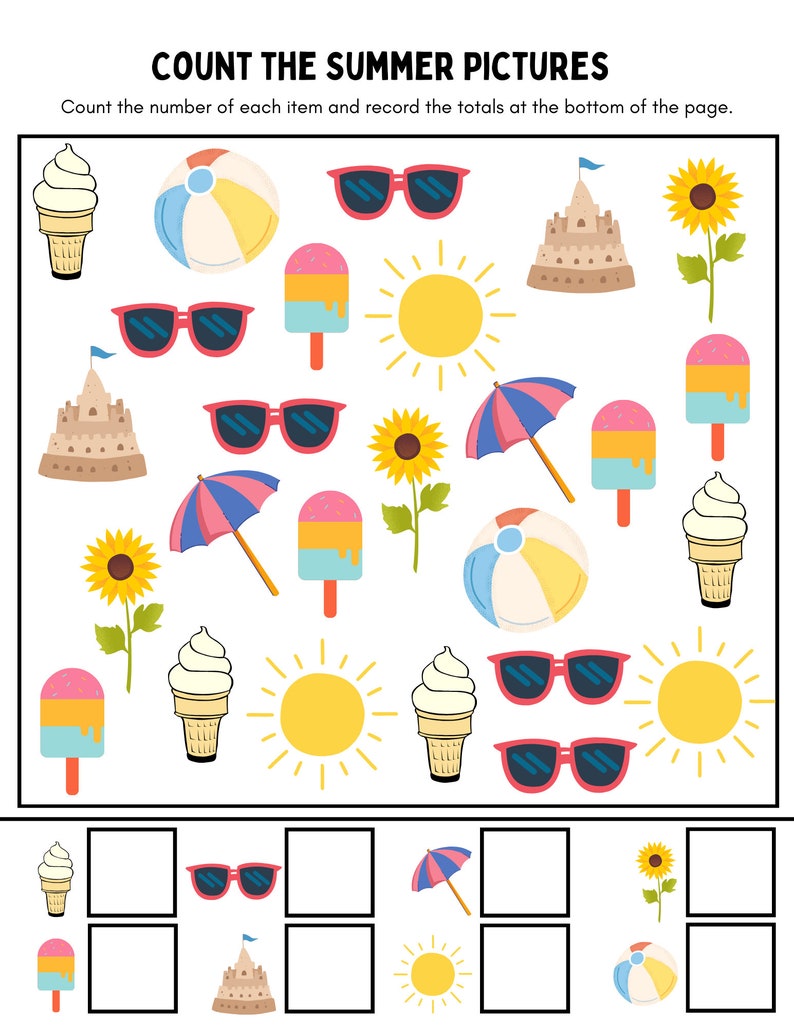 Summer Fun Printables ages 2 to 4, Activities for Kids, Counting ...