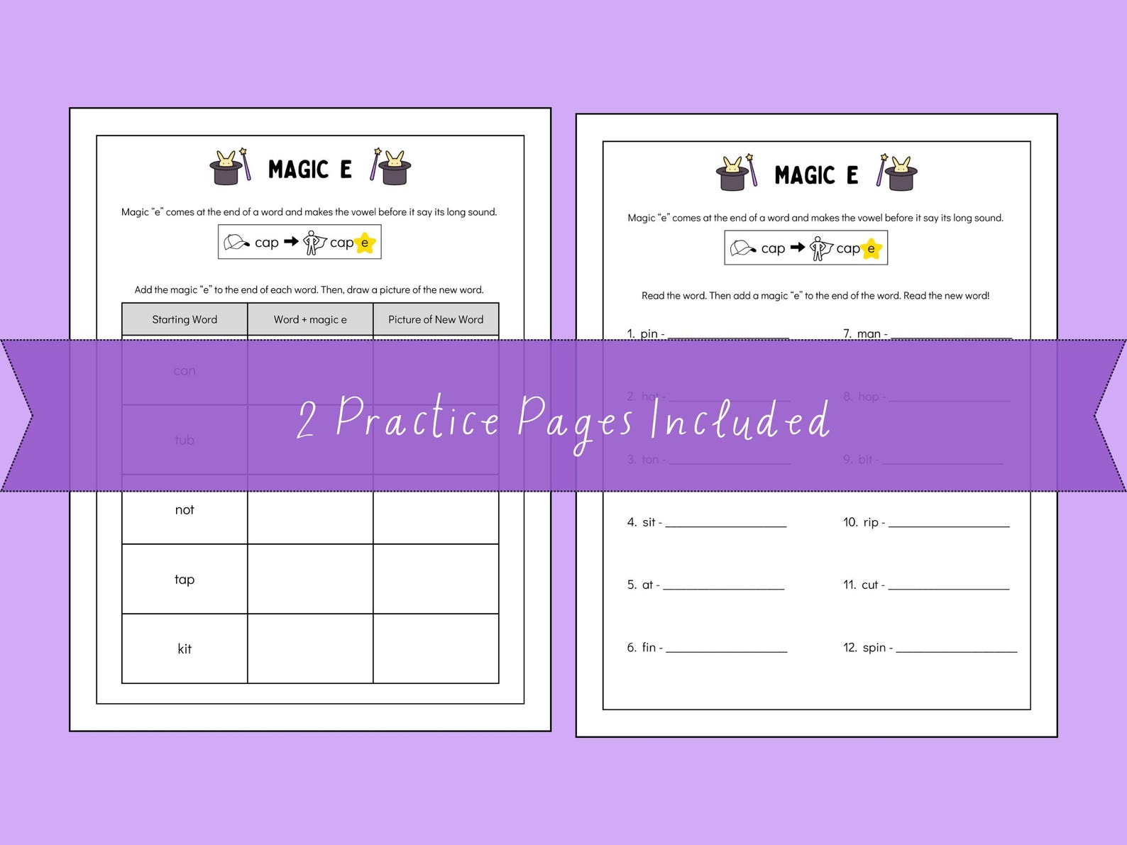 Magic E Practice Worksheets: 2 Worksheets to Practice Words That End in ...