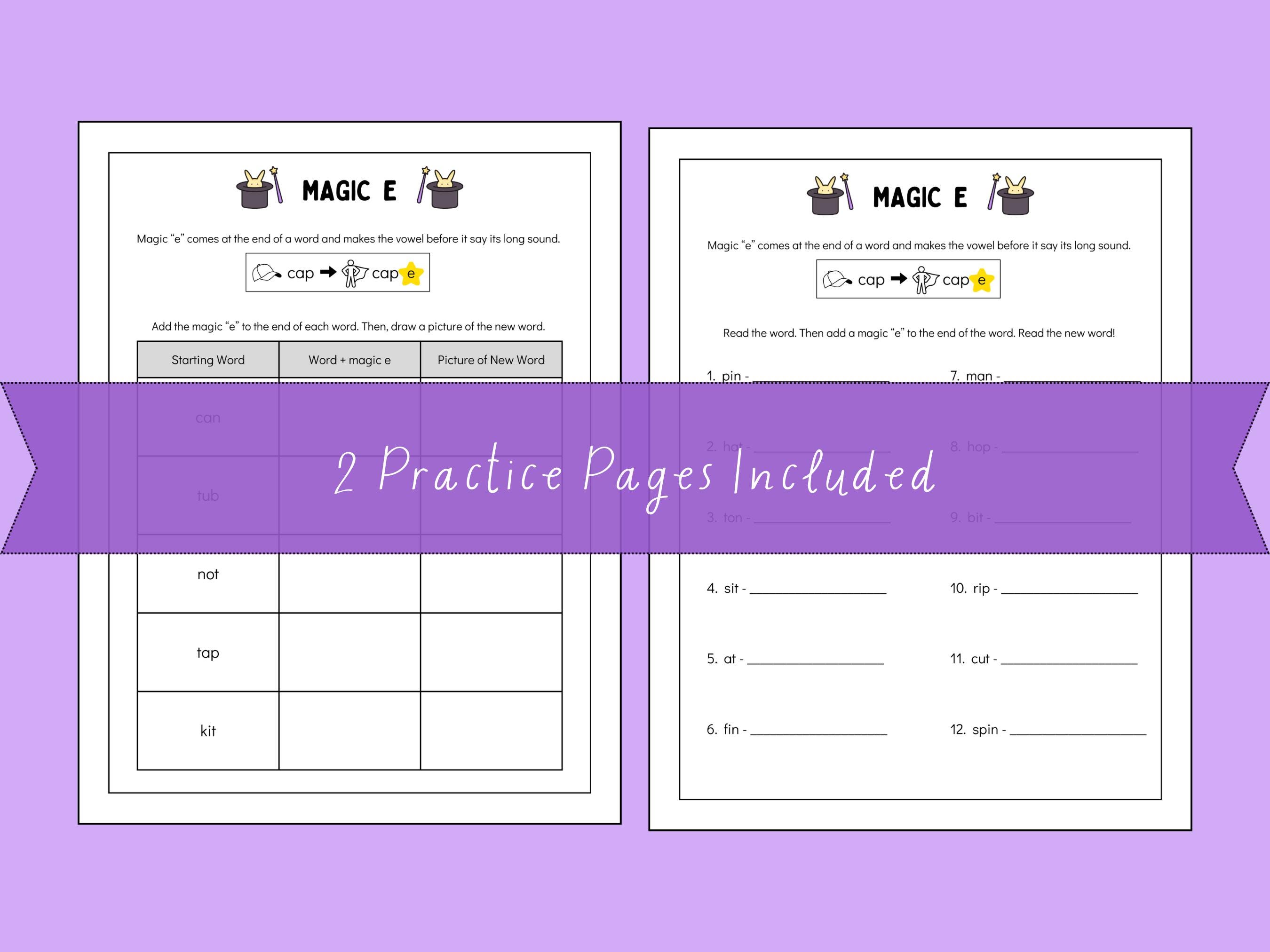 Magic E Practice Worksheets: 2 Worksheets to Practice Words That End in ...