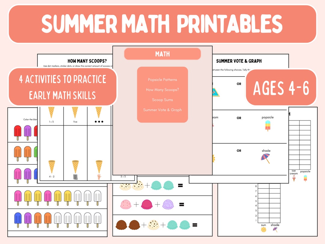 Summer Math Worksheets (ages 4-6), Preschool Printables, Kindergarten ...