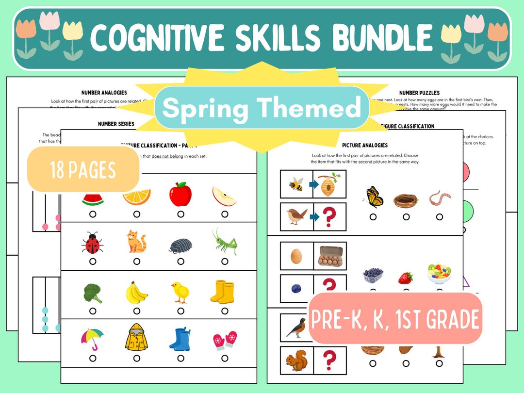 Spring-themed Cognitive Skills Bundle, Cogat Test Prep, Gifted ...