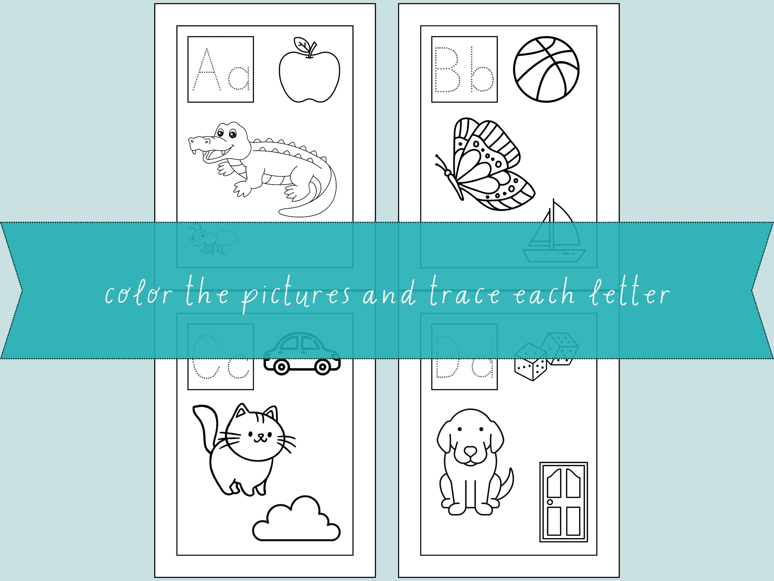 Alphabet Coloring Pages; Trace Letters, Preschool Printables, Toddler ...