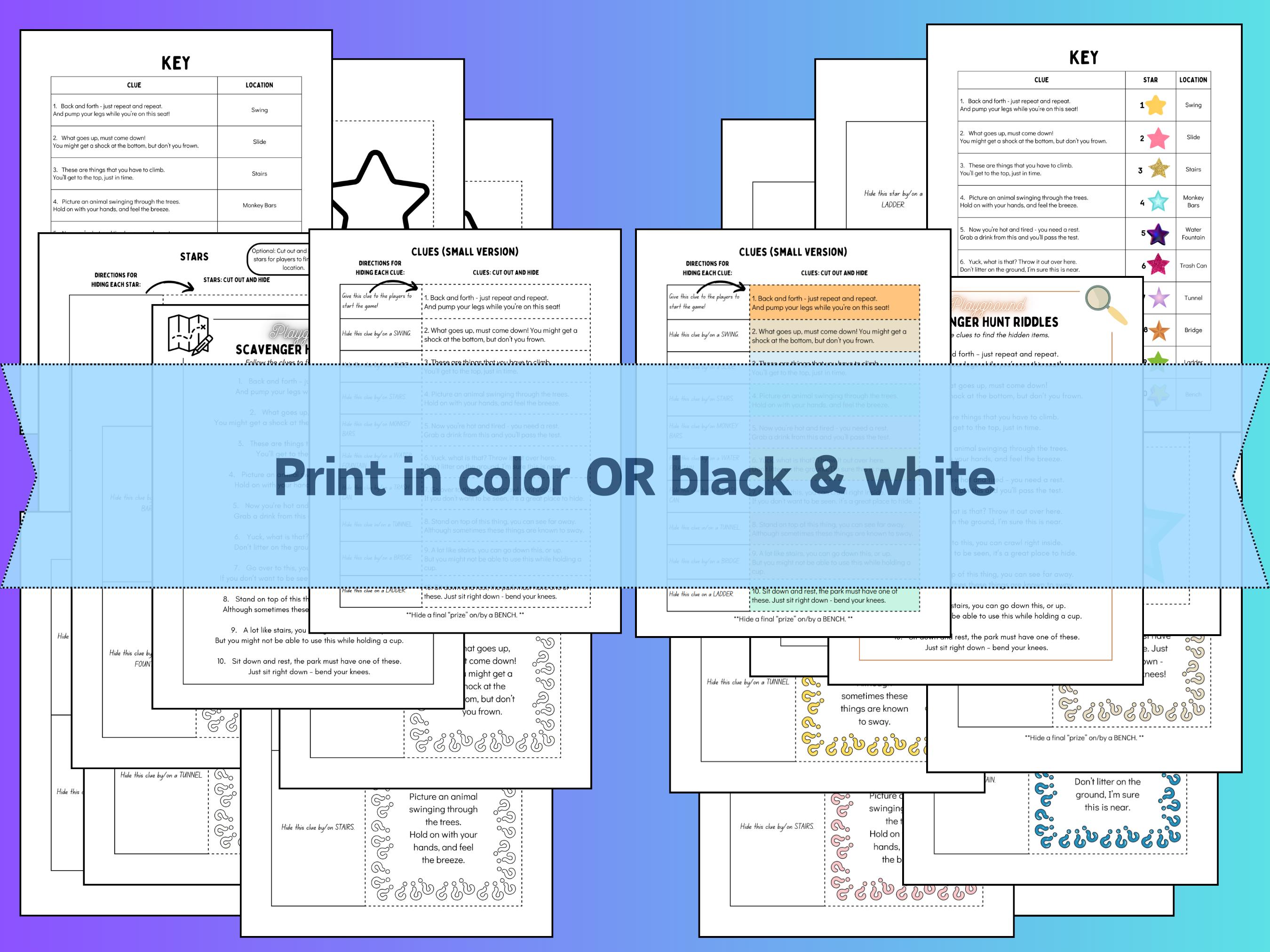 Playground Scavenger Hunt; Scavenger Hunt for Kids With Riddles, Follow ...