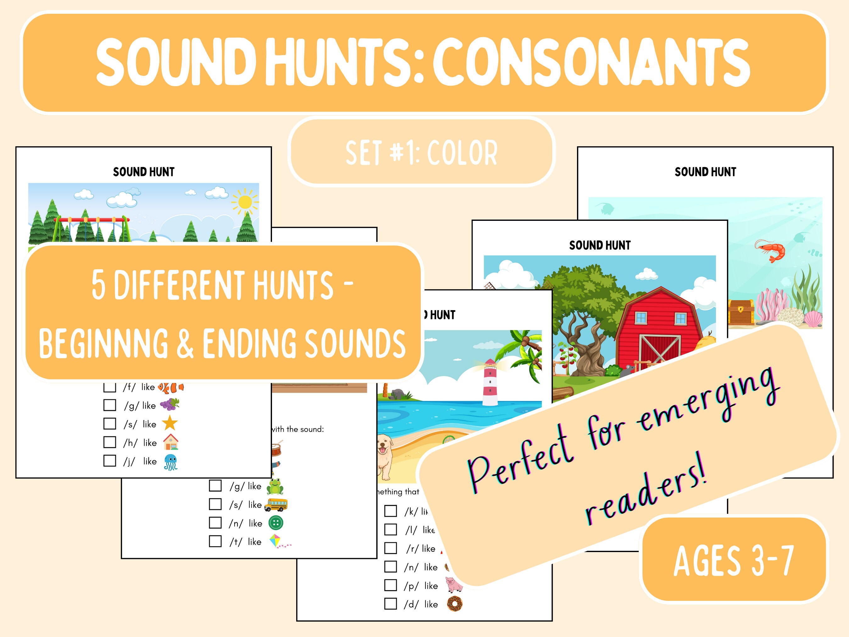 Sound Hunts: Consonants (color), Preschool Printable, Kindergarten ...