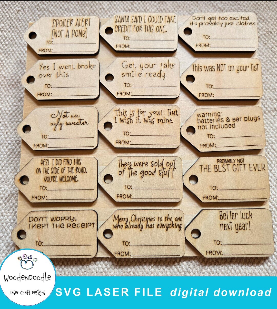 Funny Gift Tag SVG Files | Set of 15 Laser Cut Gift Tags With Sayings ...