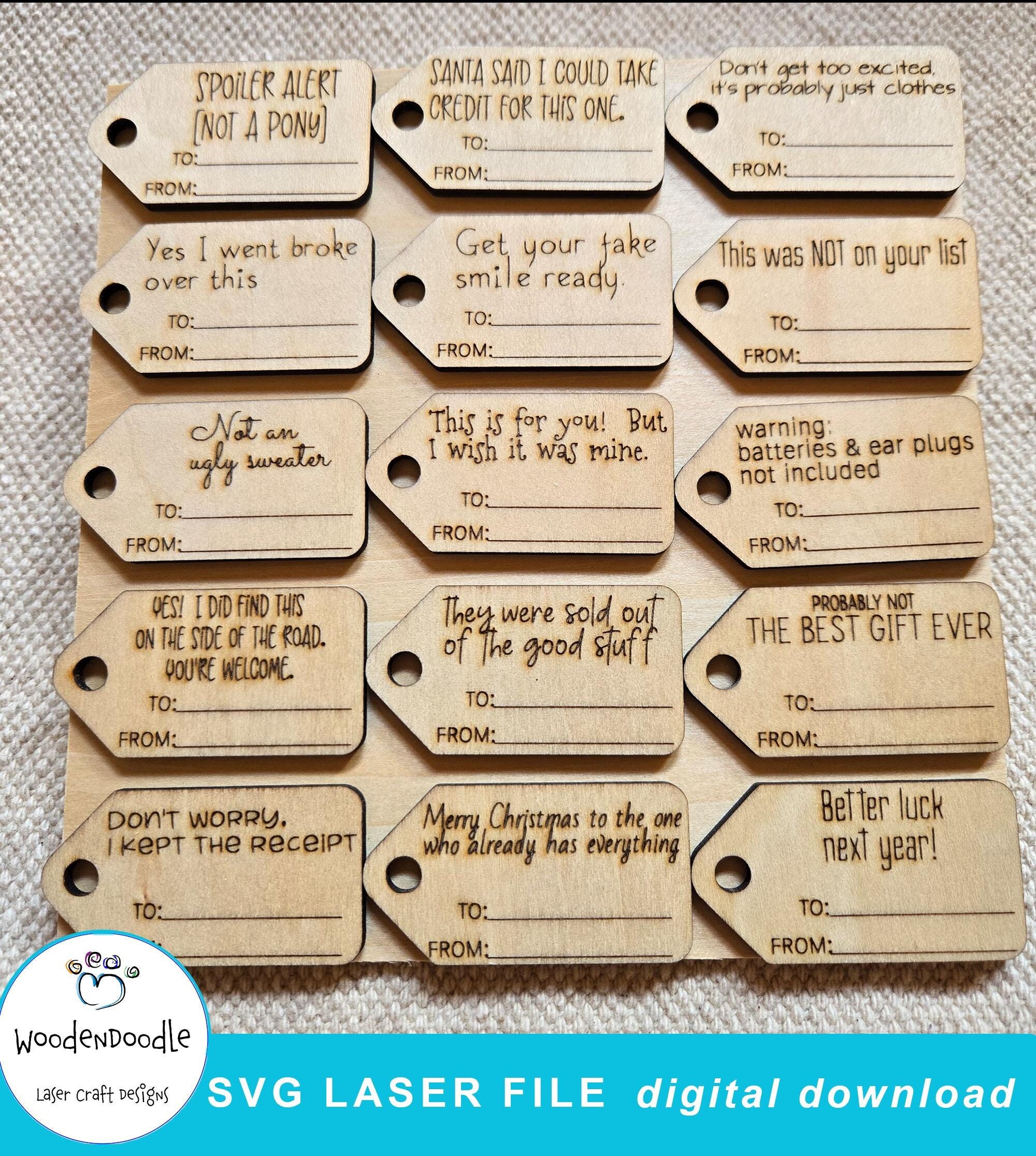 Funny Gift Tag SVG Files | Set of 15 Laser Cut Gift Tags With Sayings ...