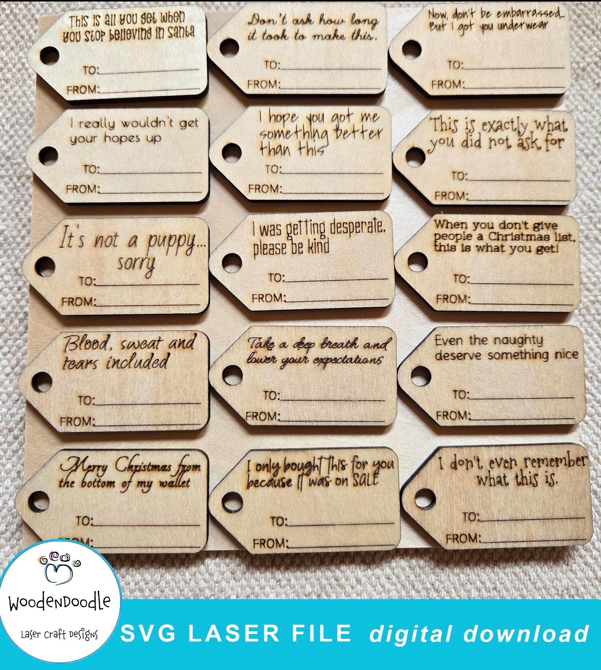 Funny Gift Tag SVG Files | Set of 15 Laser Cut Gift Tags With Sayings ...