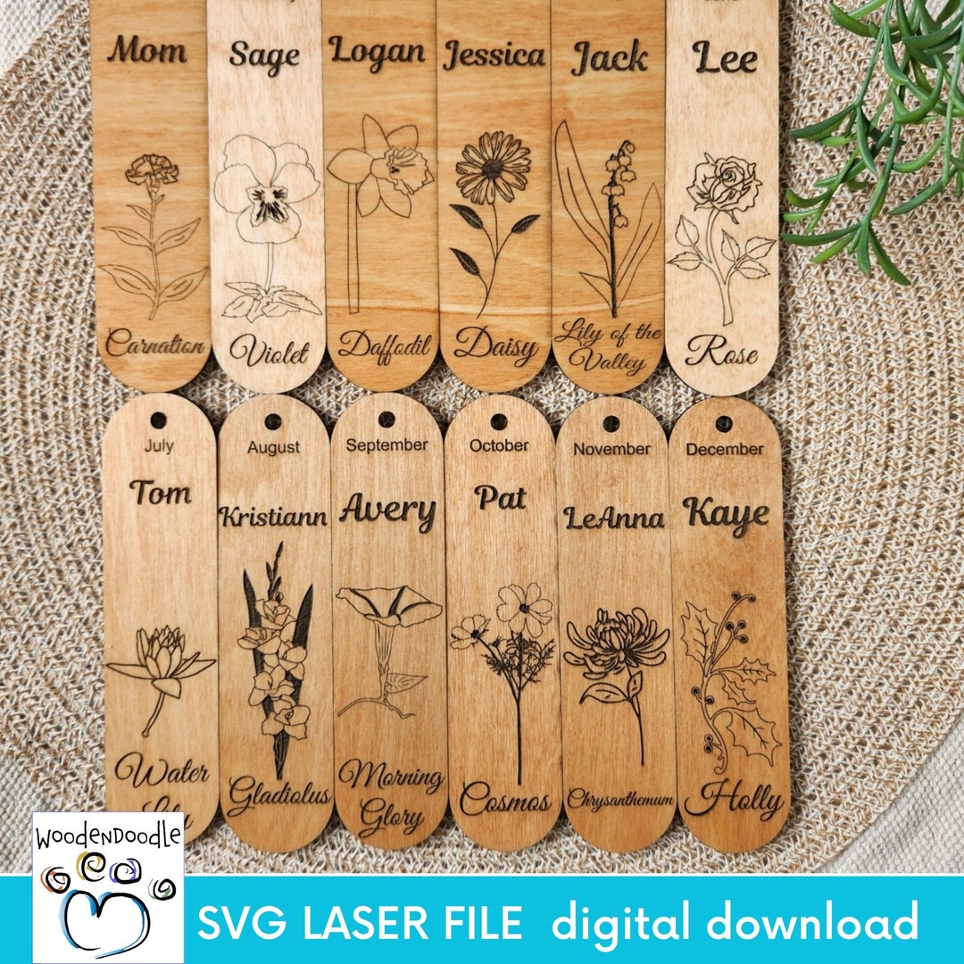 Bookmarks, Personalized Birth Month Flowers, SVG, Digital Design - Etsy