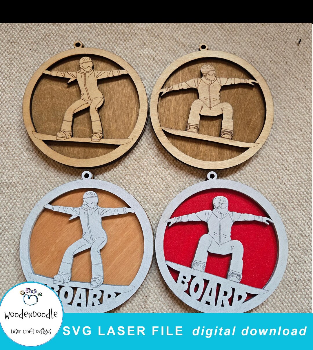 Snowboard Christmas Ornaments SVG Set | Layered Snowboard Ornament ...