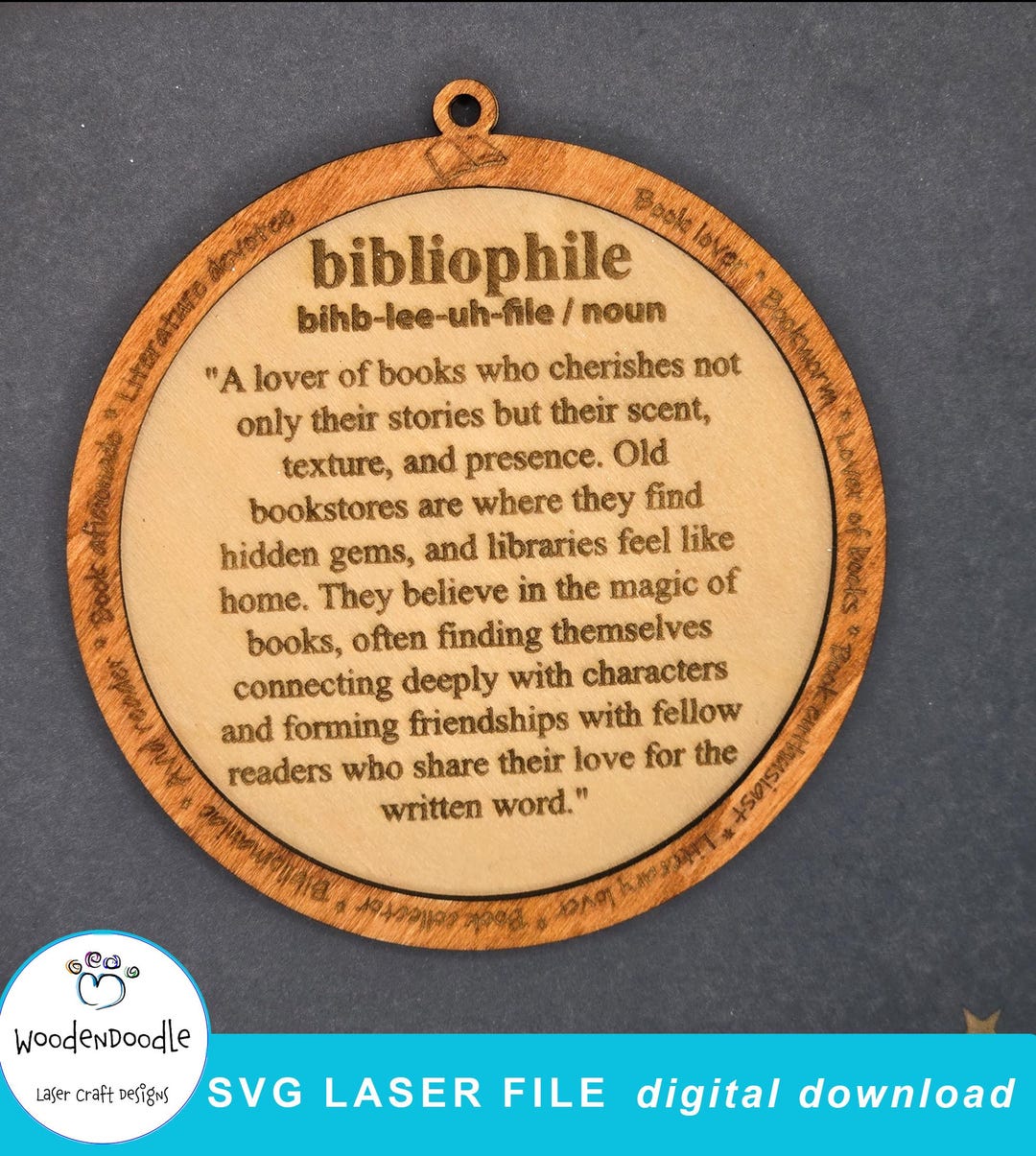 Bibliophile Definition SVG Ornament Design | Book Lover Gift | Laser Cut File for Bookworms ...