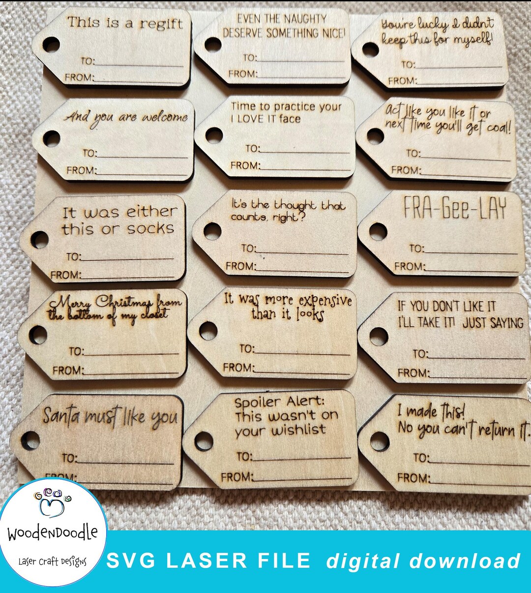 Funny Gift Tag SVG Files | Set of 15 Laser Cut Gift Tags With Sayings ...