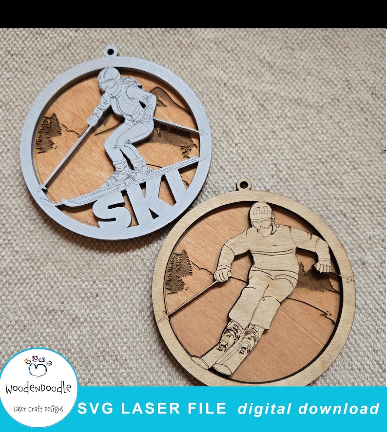 Ski Christmas Ornaments SVG Set | Layered Skier Ornament Files for ...