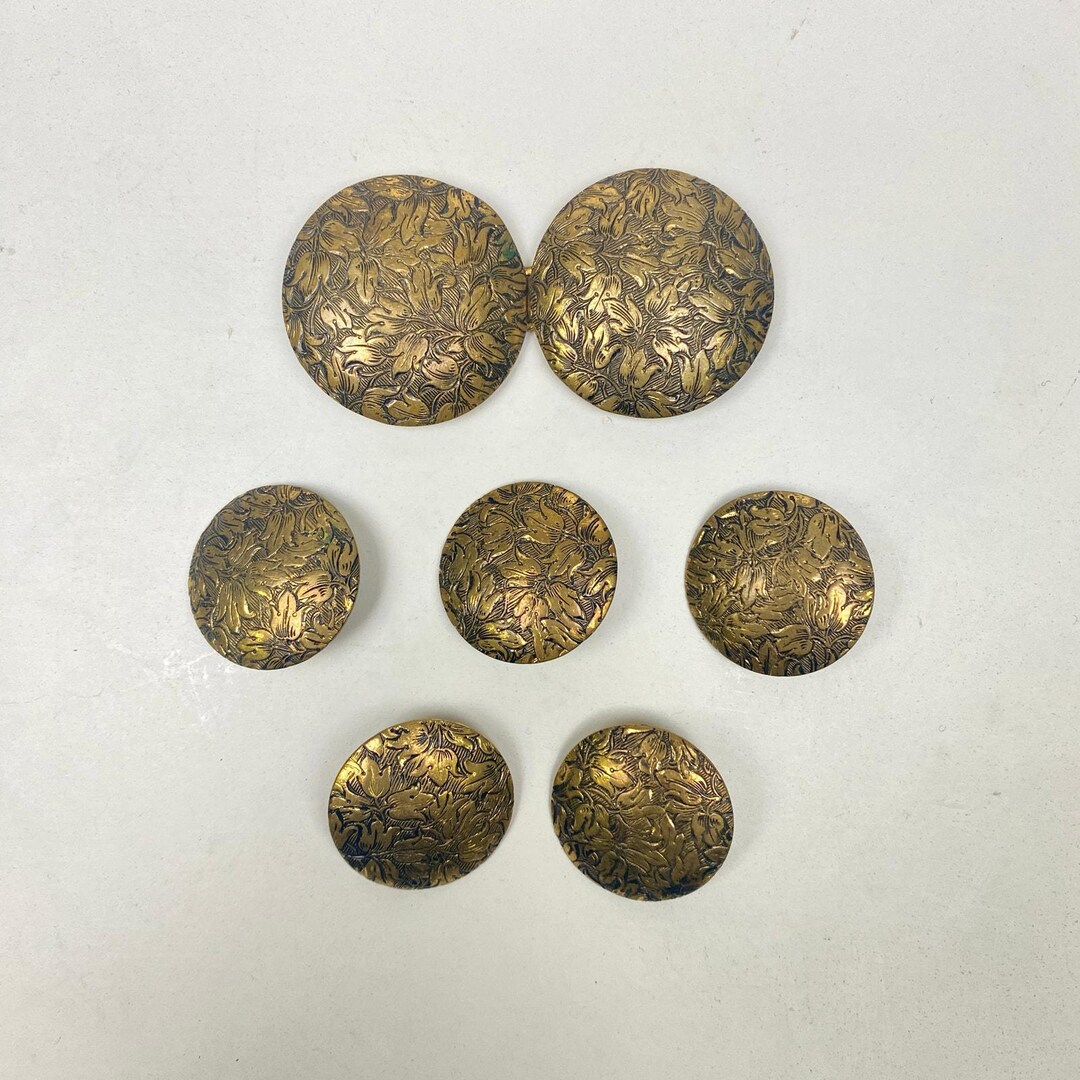 Vintage Brass Floral Buttons Set | Tender Buttons 7pc Tulip Design ...