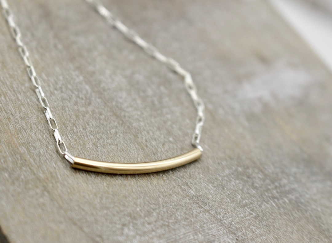 Gold and Silver Tube Necklace - Womans Layering Necklace - Sterling ...