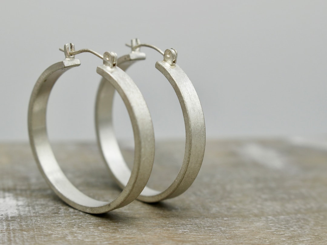Brushed Sterling Silver Hoop Earrings: Handmade Click Latch, 1 1/4” - Etsy