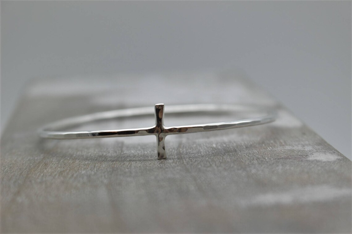 Cross Bangle Sterling Silver Bangle Cross Bracelet Gift - Etsy