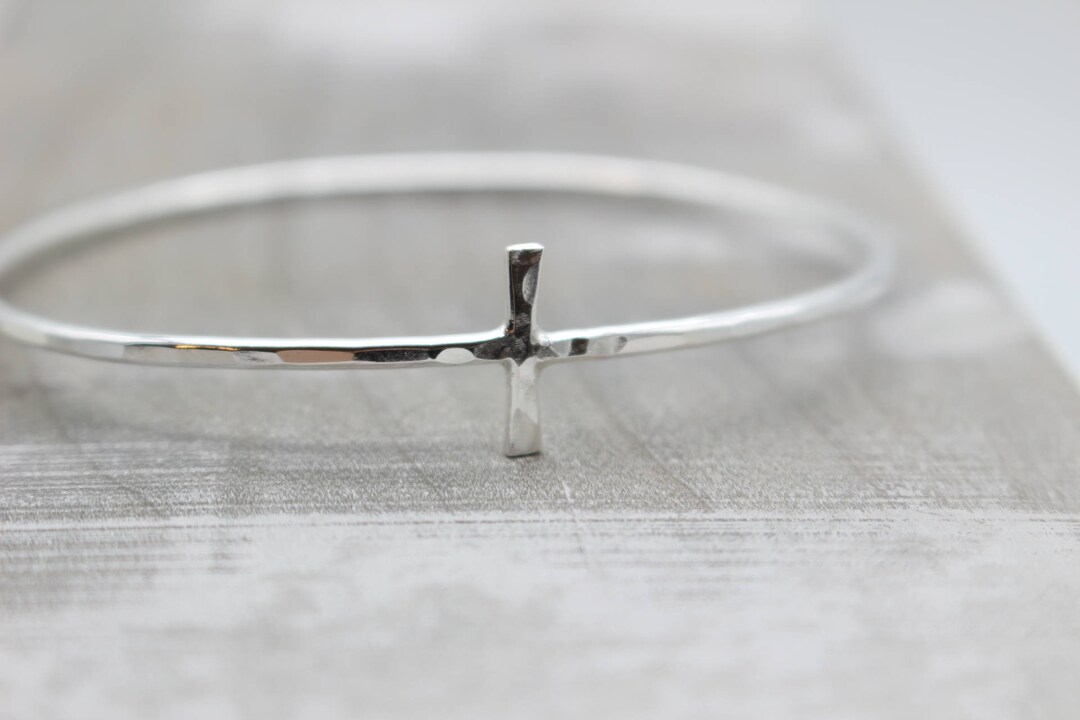 Cross Bangle Sterling Silver Bangle Cross Bracelet Gift for Her Jewelry ...