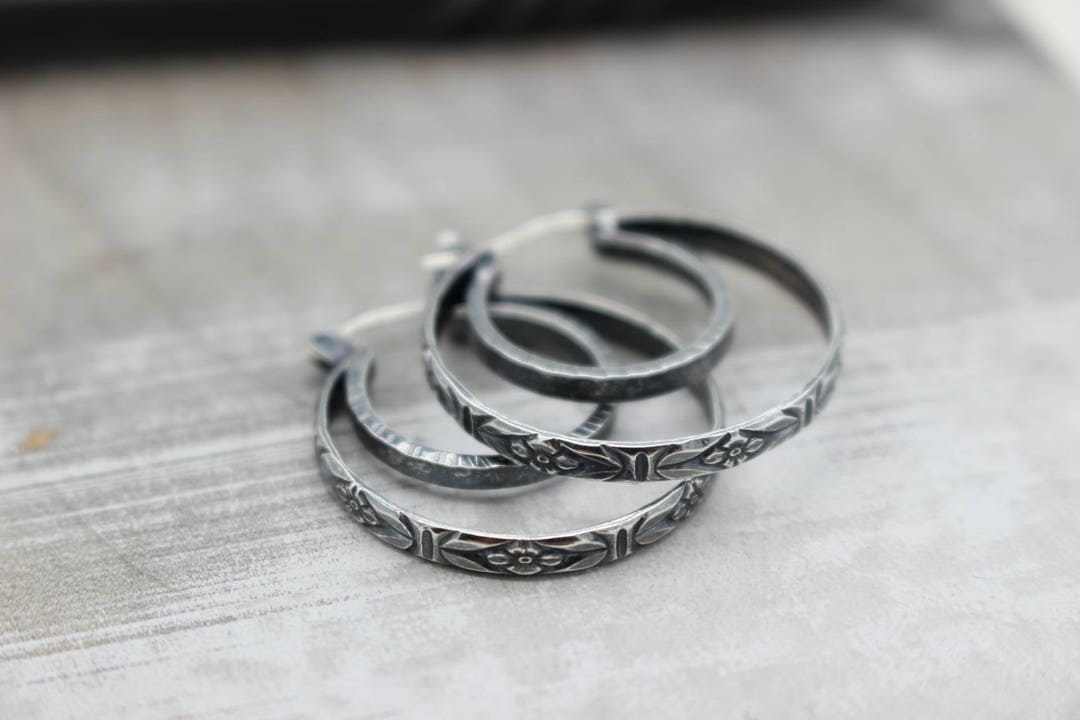 Handmade Sterling Silver Hoop Earrings: Floral Lever Back Closure - Etsy