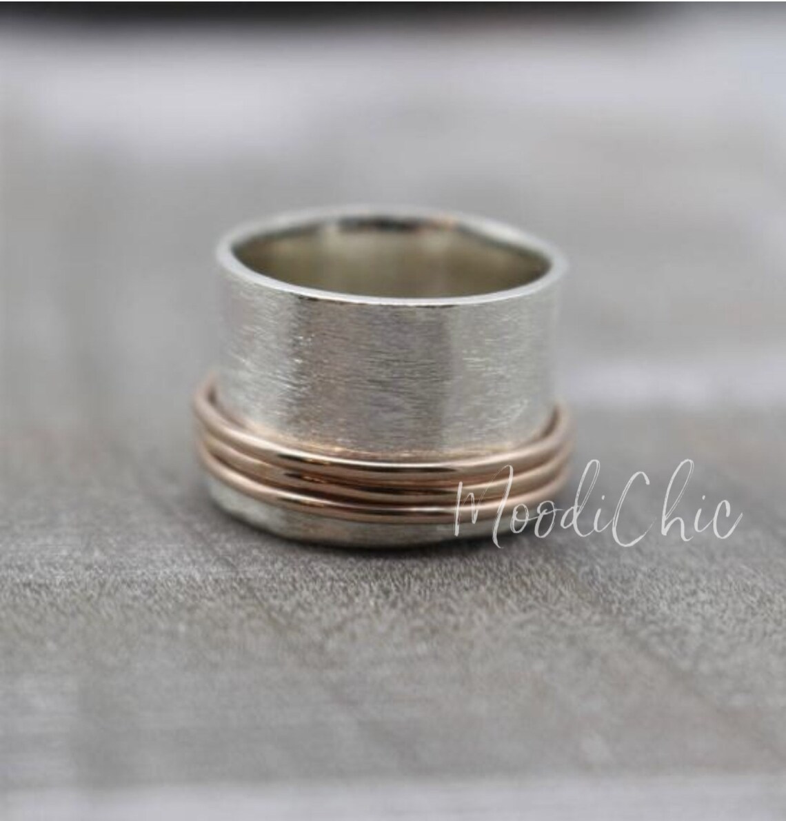Sterling Silver Rose Gold Spinner Ring Fiddle Ring Push - Etsy