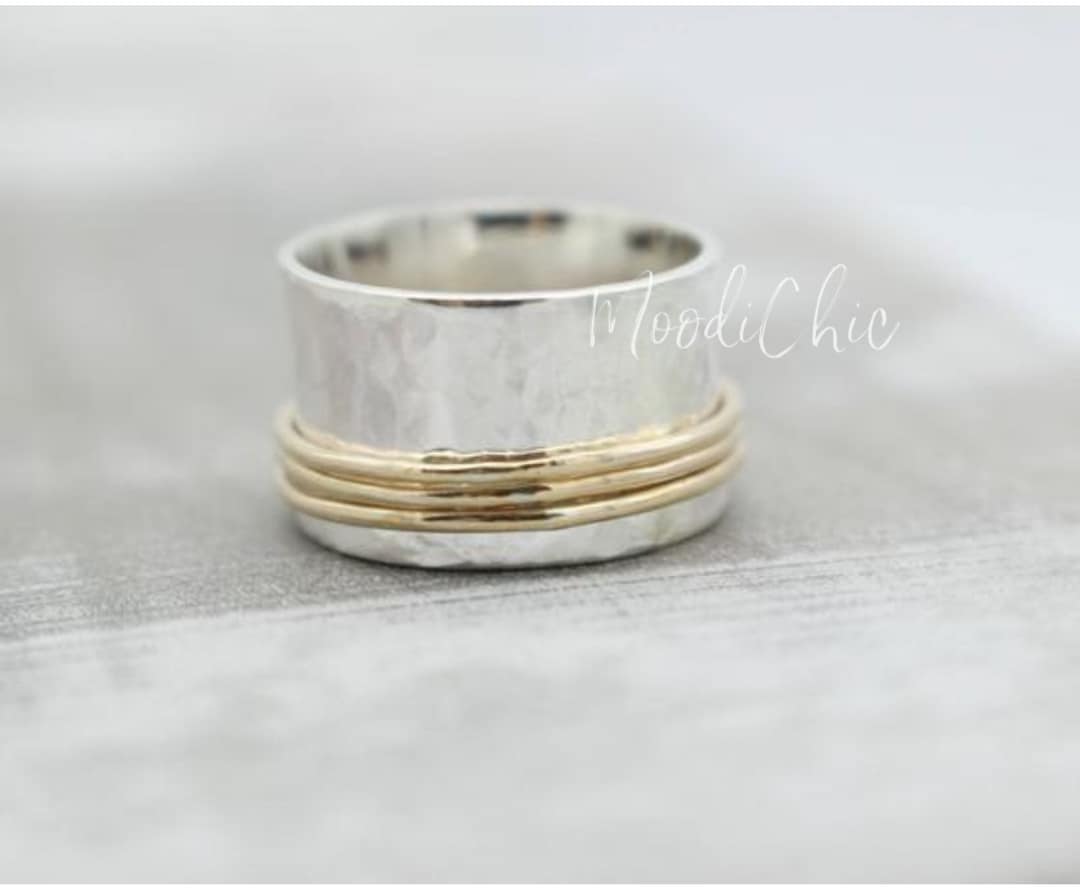 Gold Filled Sterling Silver Spinner Ring - Fiddle Ring - Gift for Her ...